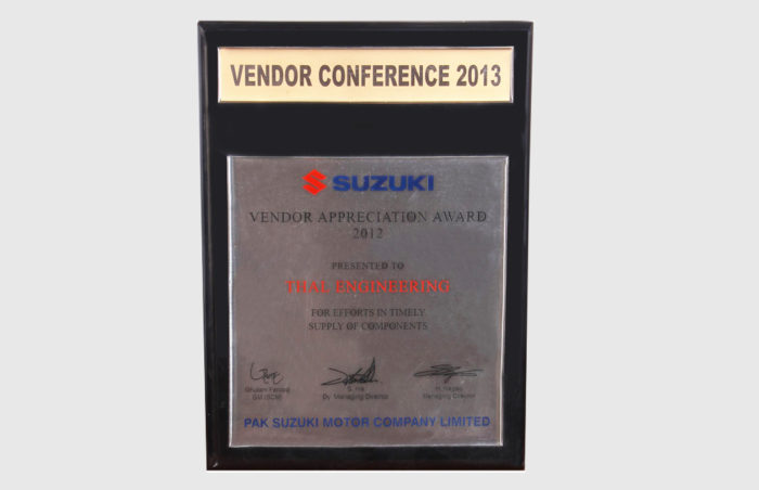 Vendor Appreciation award – Thal Engineering